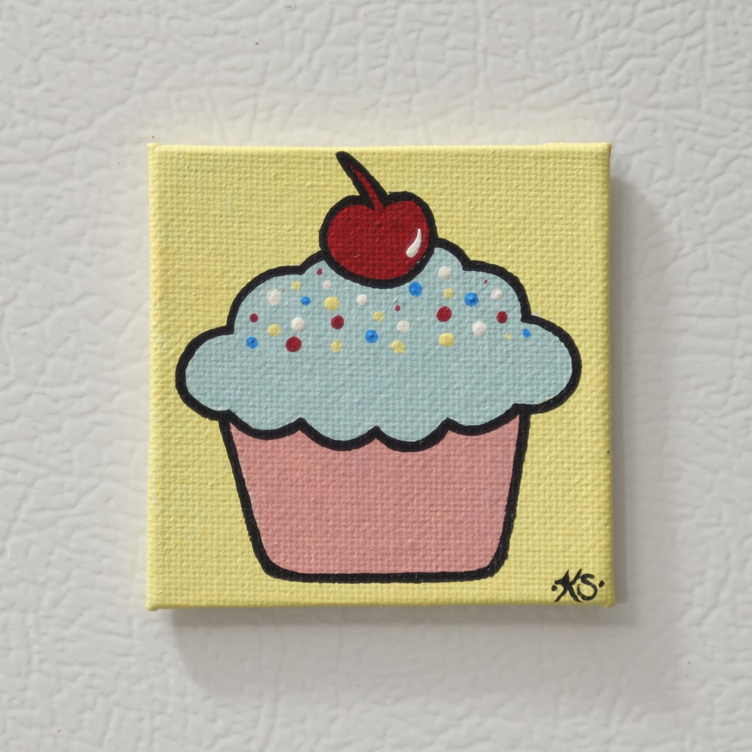 Cupcake - Hand Painted Fridge Magnet - 2.5"×2.5" Acrylic on Canvas ...