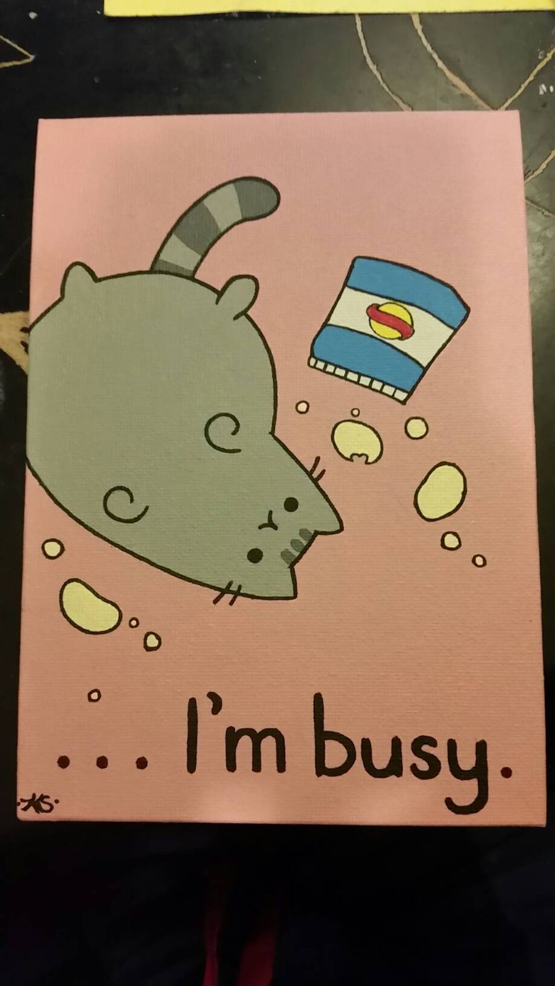 Pusheen is Busy Hand Painted 57 Acrylic on Canvas Board - Etsy