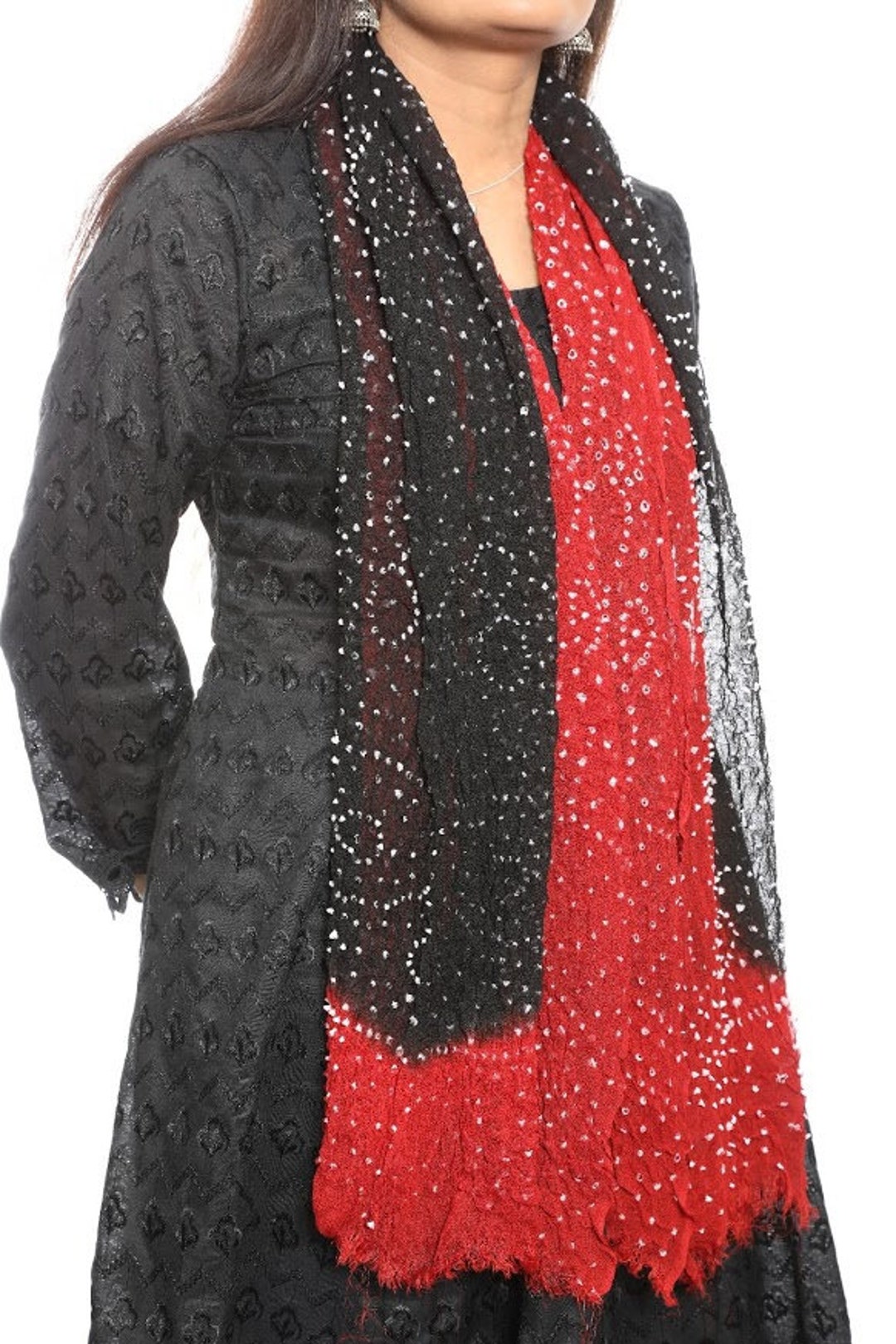 Tie and Dye Scarf Red and Black Indian Scarf Chunri Indian Chunri ...