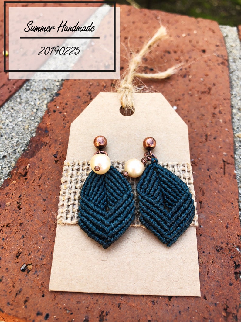 Micro Macrame Leaf Earrings: Freshwater Pearl Wax Cord Jewelry - Etsy