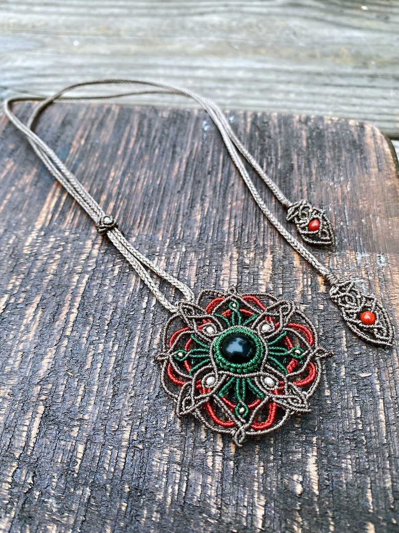 Black Obsidian Pendant/mandala Charm/soul Sister Gift/woven - Etsy