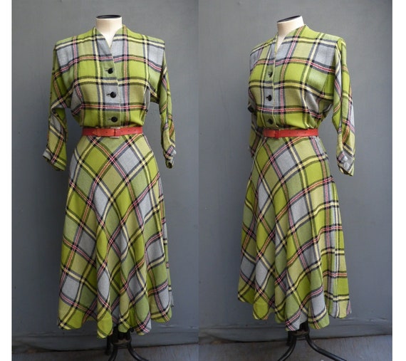 Super Original Vintage 1940s 1950s Bold Checked Plaid… - Gem Super Original Vintage 1940s 1950s Bold Checked Plaid… - Gem