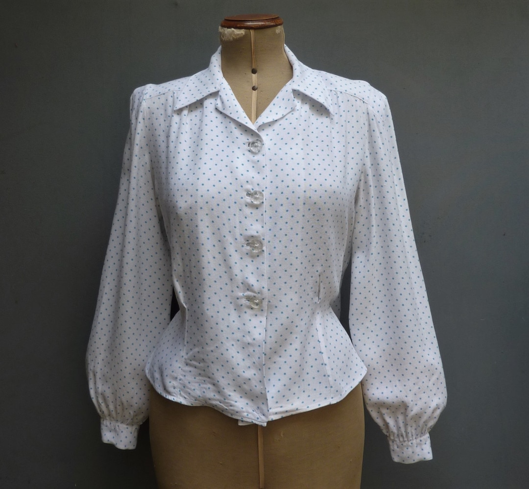 Original Vintage 1940s White Rayon Blouse Spotty Polka Dot - Etsy