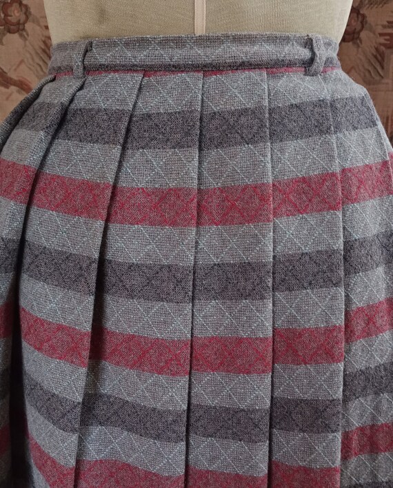 Vintage Gor-Ray Pleated Skirt Striped Red Grey Wool H… - Gem