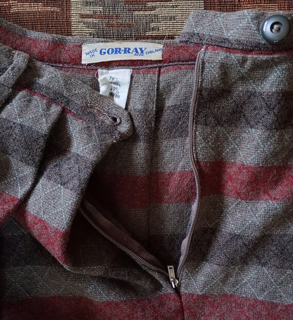 Vintage Gor-Ray Pleated Skirt Striped Red Grey Wool H… - Gem