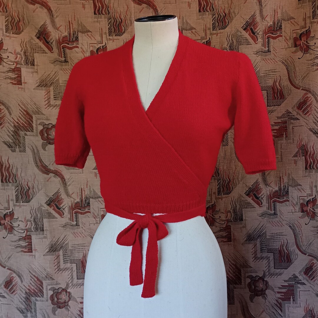 Reproduction 1940s Ballerina Cardigan Hand Made Knitted Red Wool Knit ...