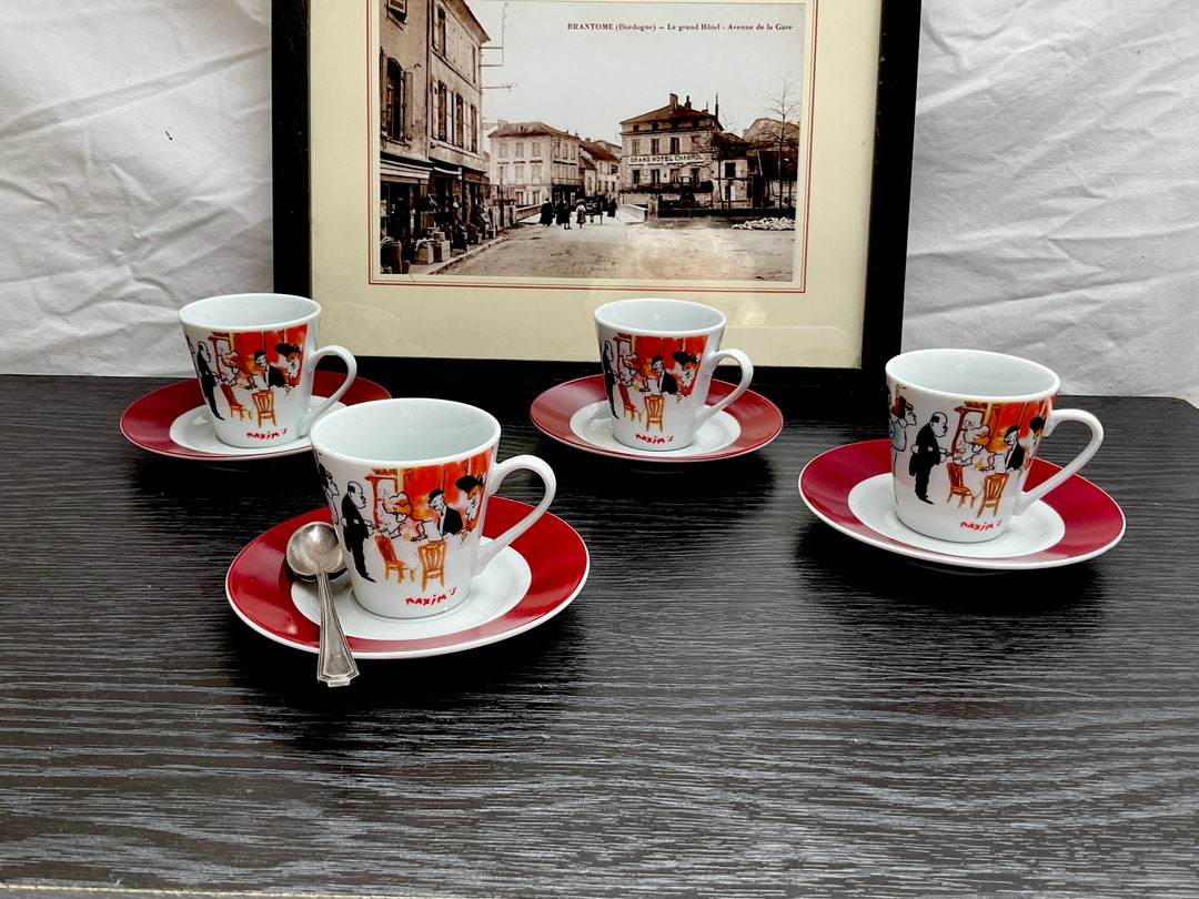 4 X 1980s, French, Red and White, Porcelain, Maxim’s Paris, Espresso ...