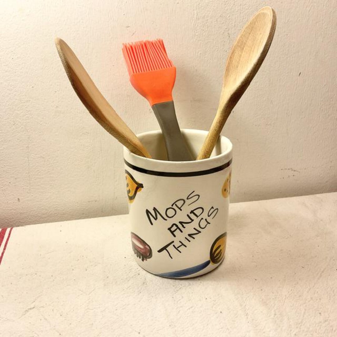 Vintage, Rayware Style, Ceramic, Hand Painted, Utensil Pot, Mop Pot ...