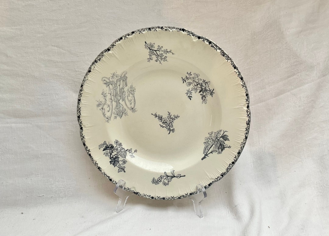 Antique, HB & Cie, French, Ironstone, Initialled, Dessert Plate, Hollow ...