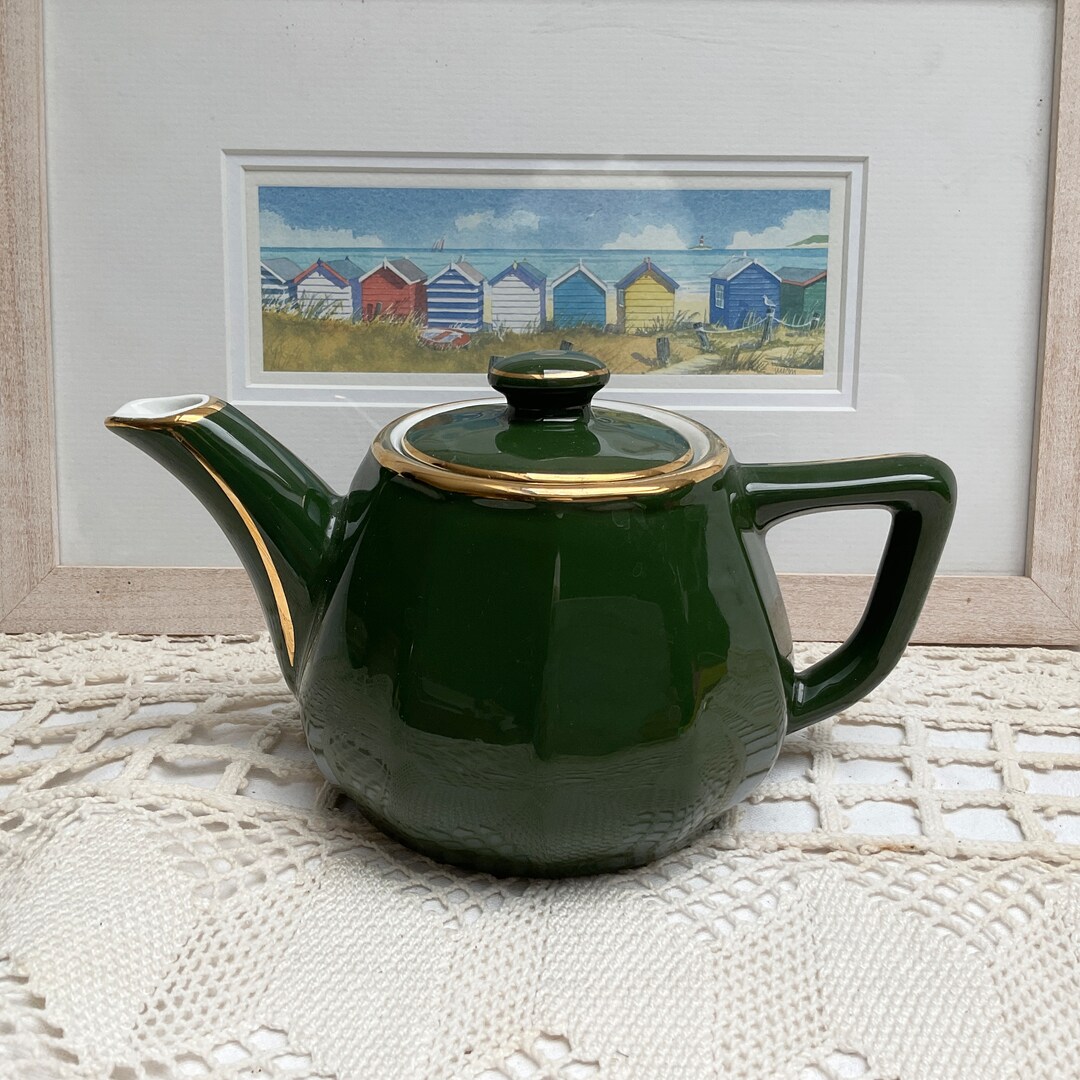 Rare! Authentic, APILCO, Flora, Porcelain, Large Teapot, Green and Gold ...