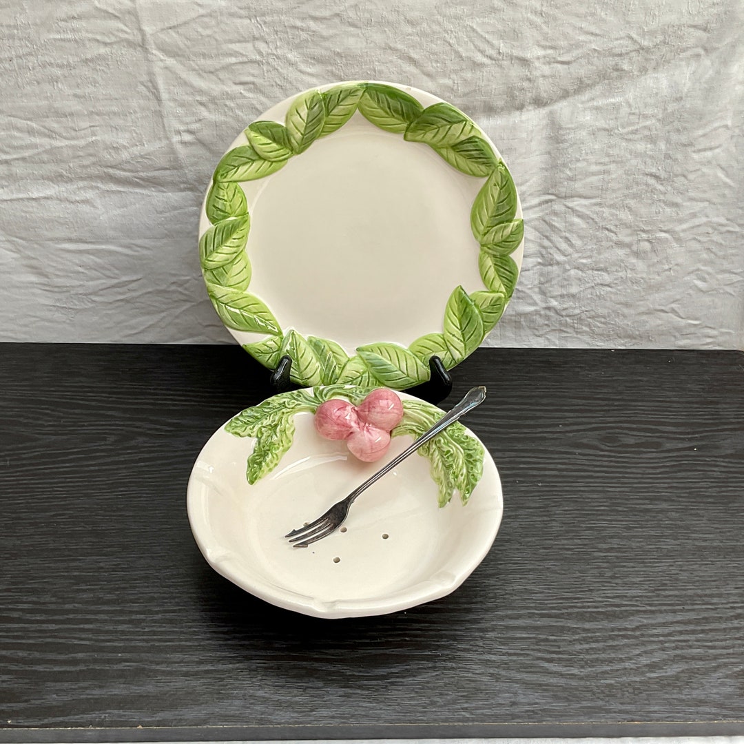 Vintage, French, SILEA, Majolica, Round, Radish Bowl and Plate, Berry ...