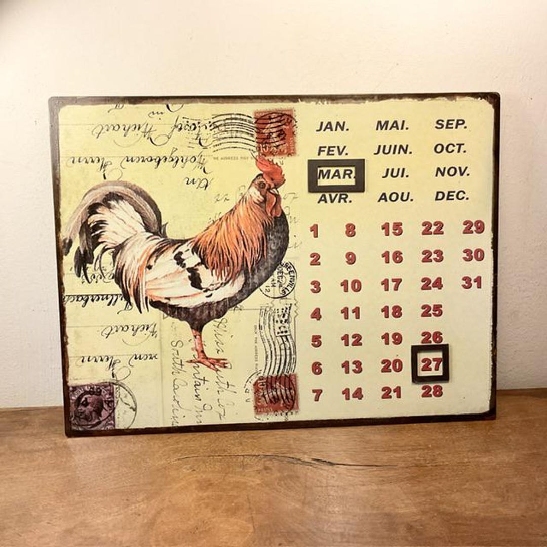 Vintage, French, Metal, Perpetual Calendar, Reusable Calendar, French ...