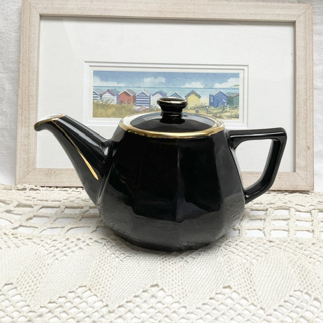Rare! Authentic, APILCO, Flora, Porcelain, Large Teapot, Black and Gold ...