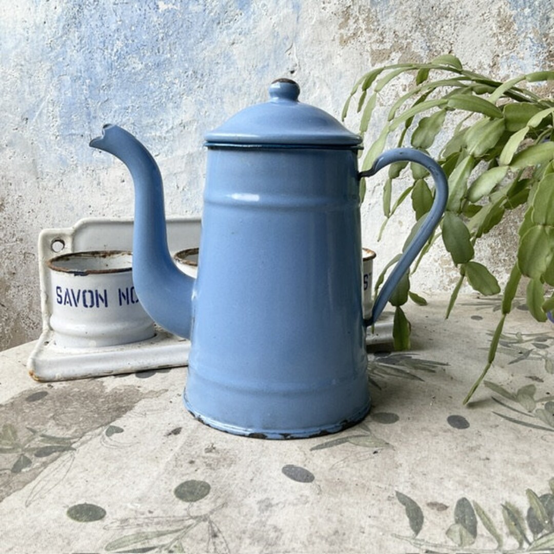 Vintage, French, Medium, Pale Blue, Enamel, Stove Top Coffee Pot ...
