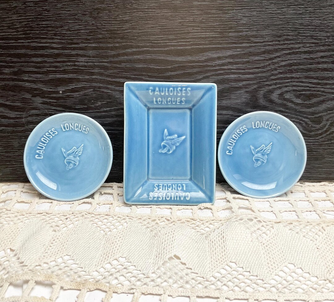 1970s, GIEN, Gauloises Longues, Blue, Ceramic, Rectangular, Ashtray ...