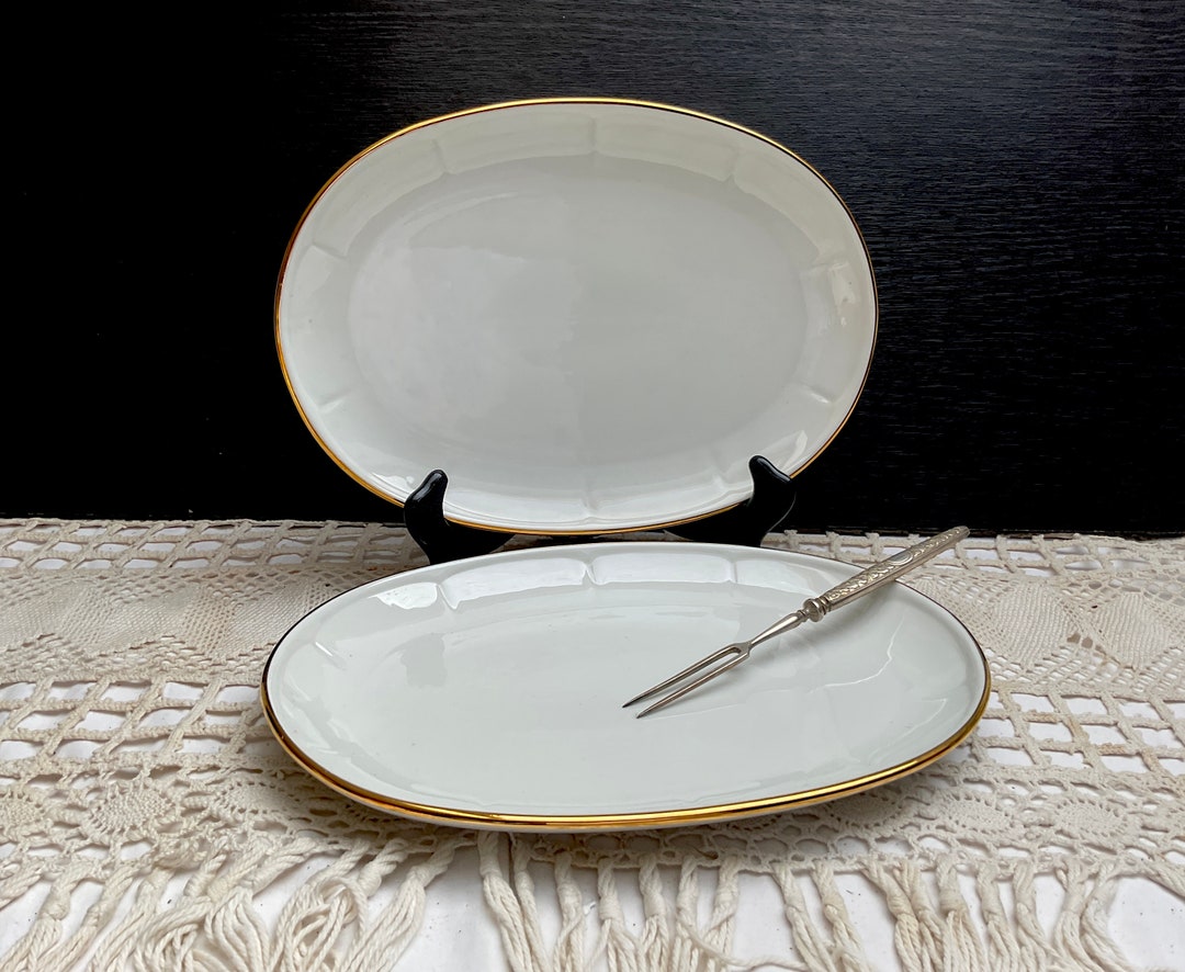 Rare Vintage, French, APILCO, Porcelain, White and Gold, Oval, Steak ...