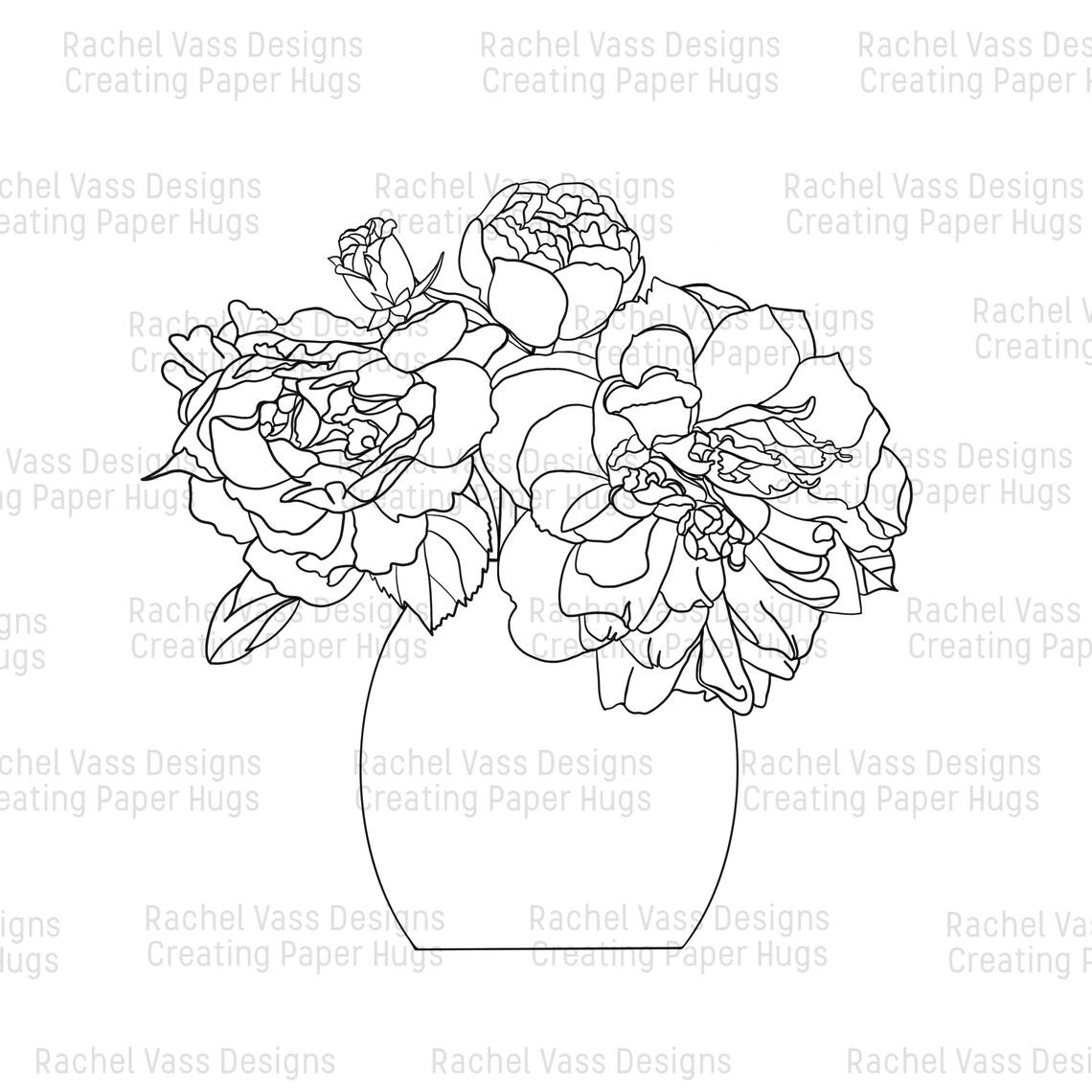 Peony Rose Hand Drawn Digital Stamp Floral Illustration Digi - Etsy