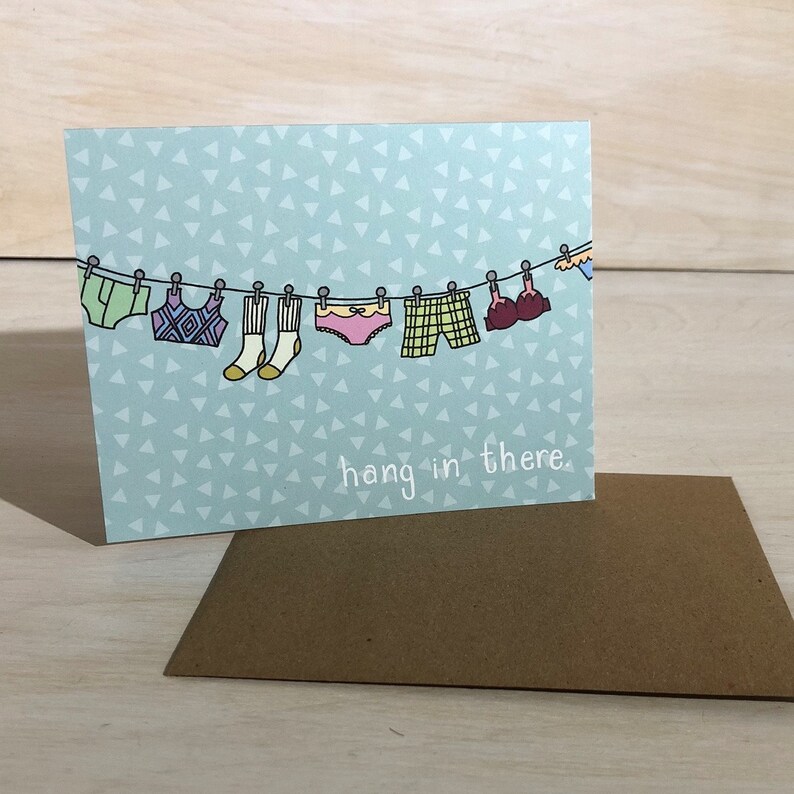 Hang in There Clothes Line Get Well Soon Sympathy Illustrated Greeting ...