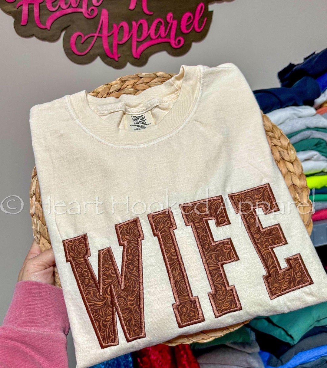 WIFE Faux Tooled Leather Fabric| Comfort Color Sweatshirt| Custom ...