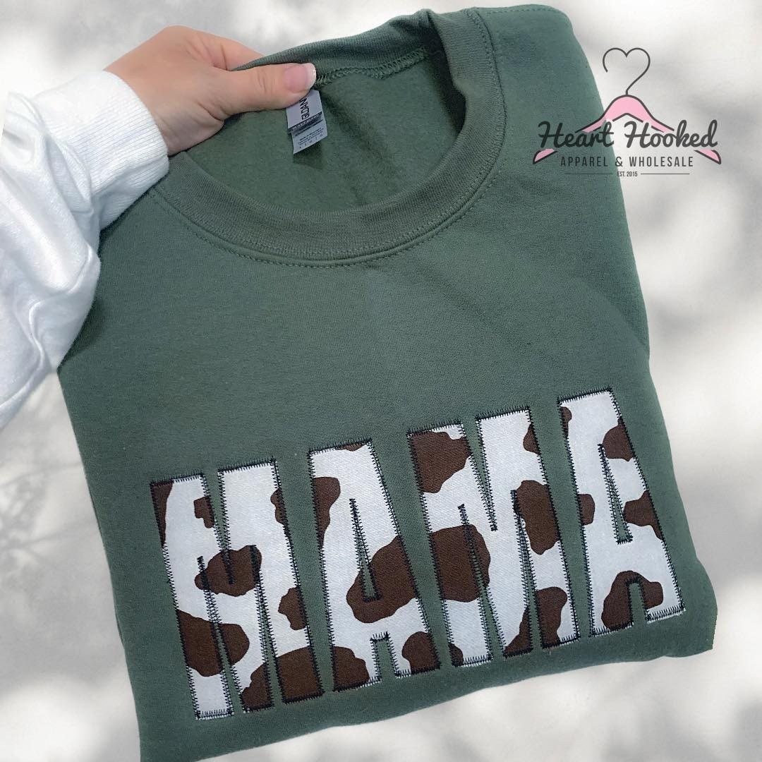 Custom MAMA Brown Cow Print Applique Embroidered Sweatshirts, Grammy ...