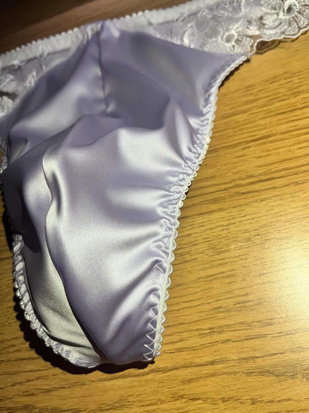 Men’s Lilac Satin & White Lace Thong. Mens Satin Thong. Lacy Men’s ...