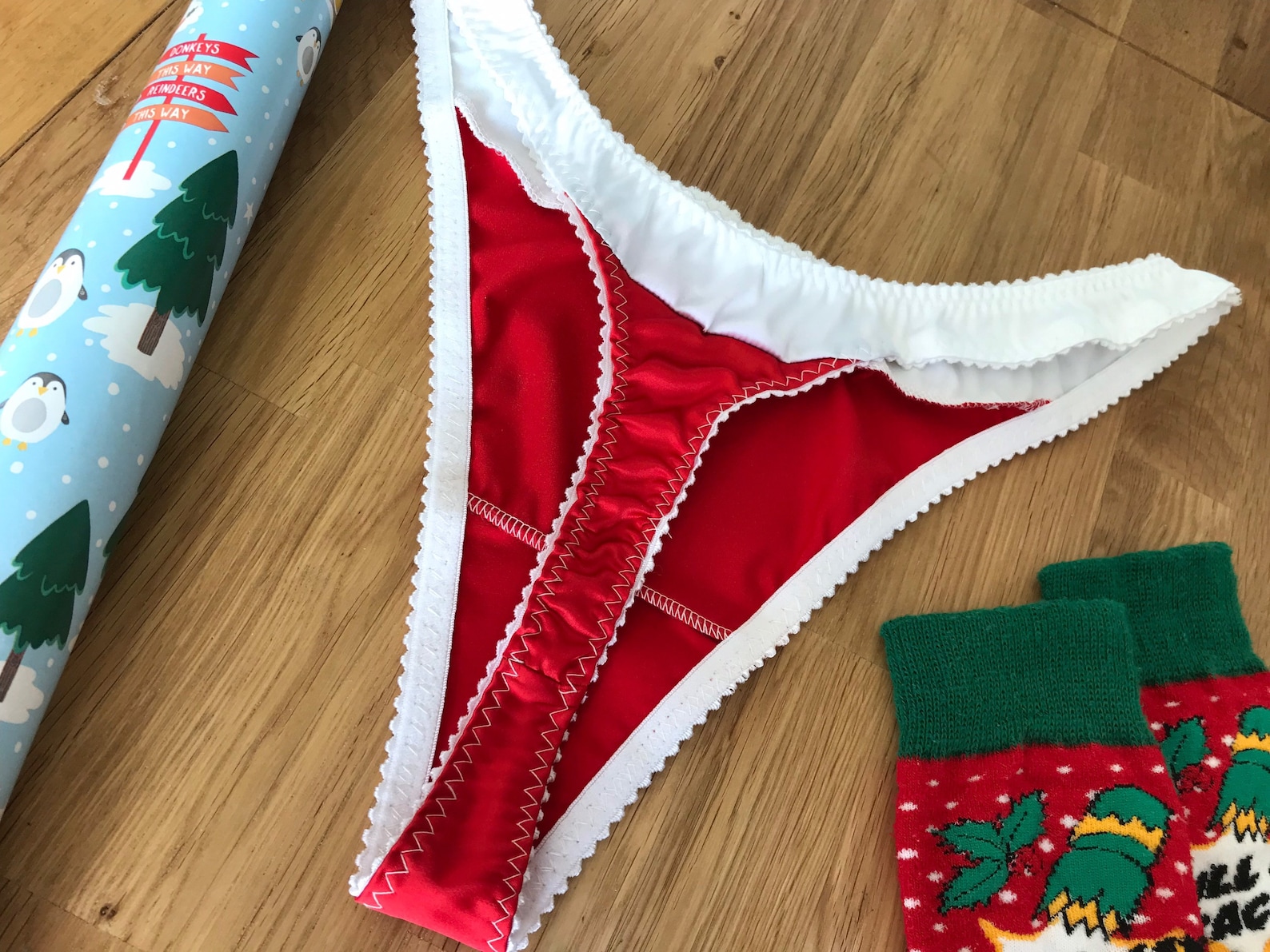 Santa Thong Red Satin Thong for Christmas With White Satin - Etsy UK