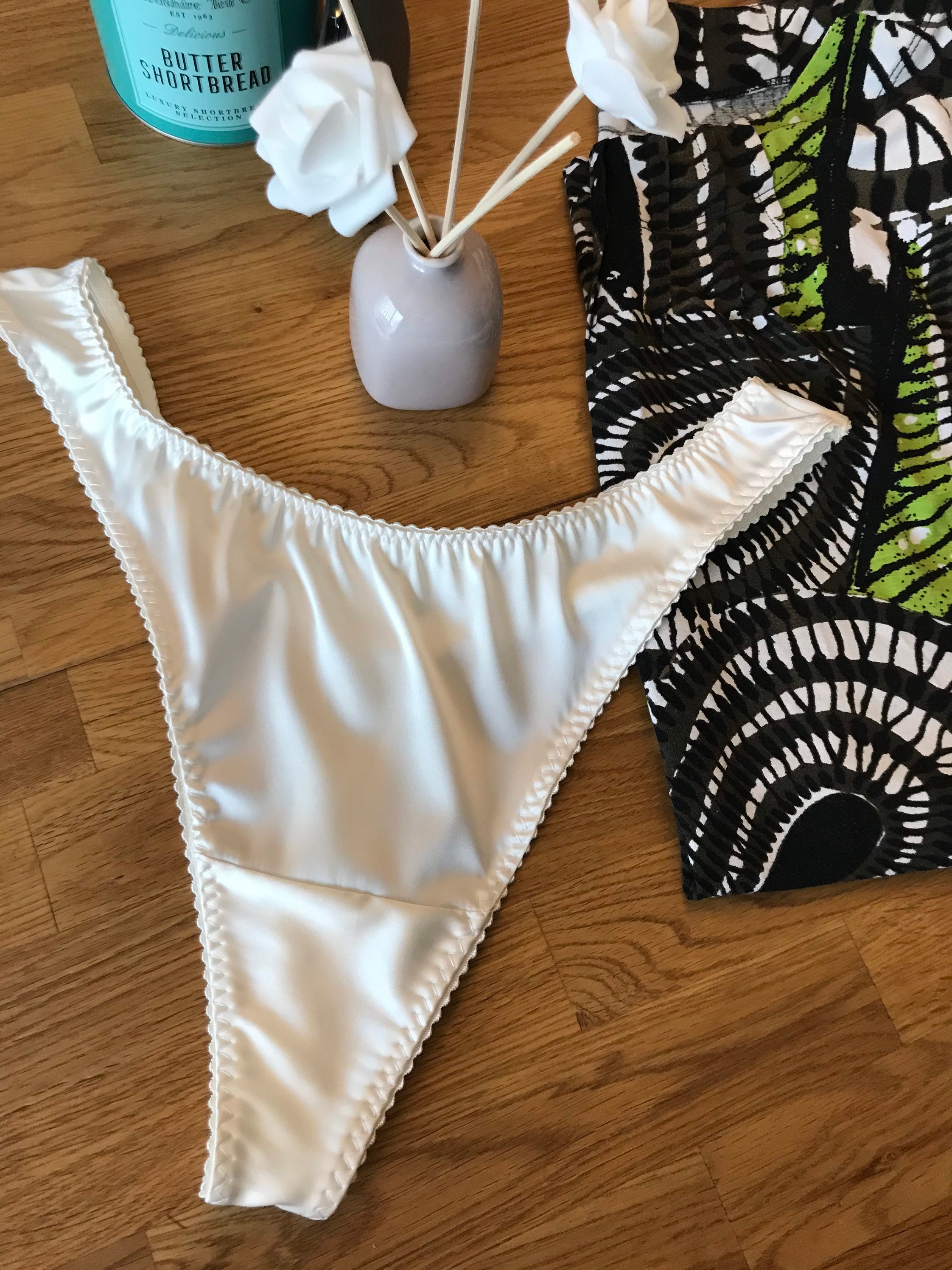 Plain Ivory Stretch Satin Thong Wedding Underwear T Idea Etsy Uk