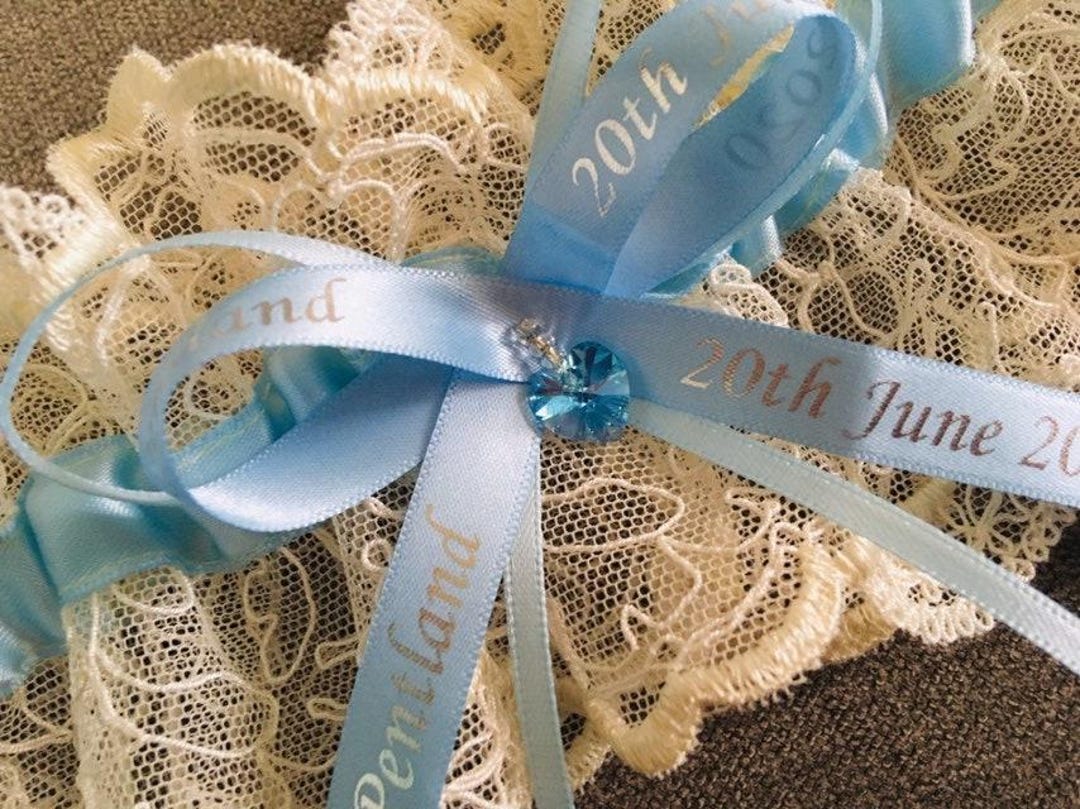 Personalised Wedding Garter. A Handmade Ivory Lace Brides Garter ...