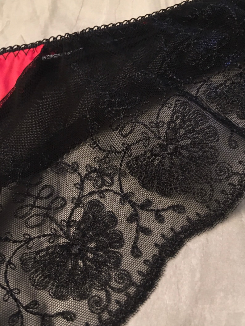 Scarlet Red Thong With Black Lace Detailing. Size 10-18 Available - Etsy