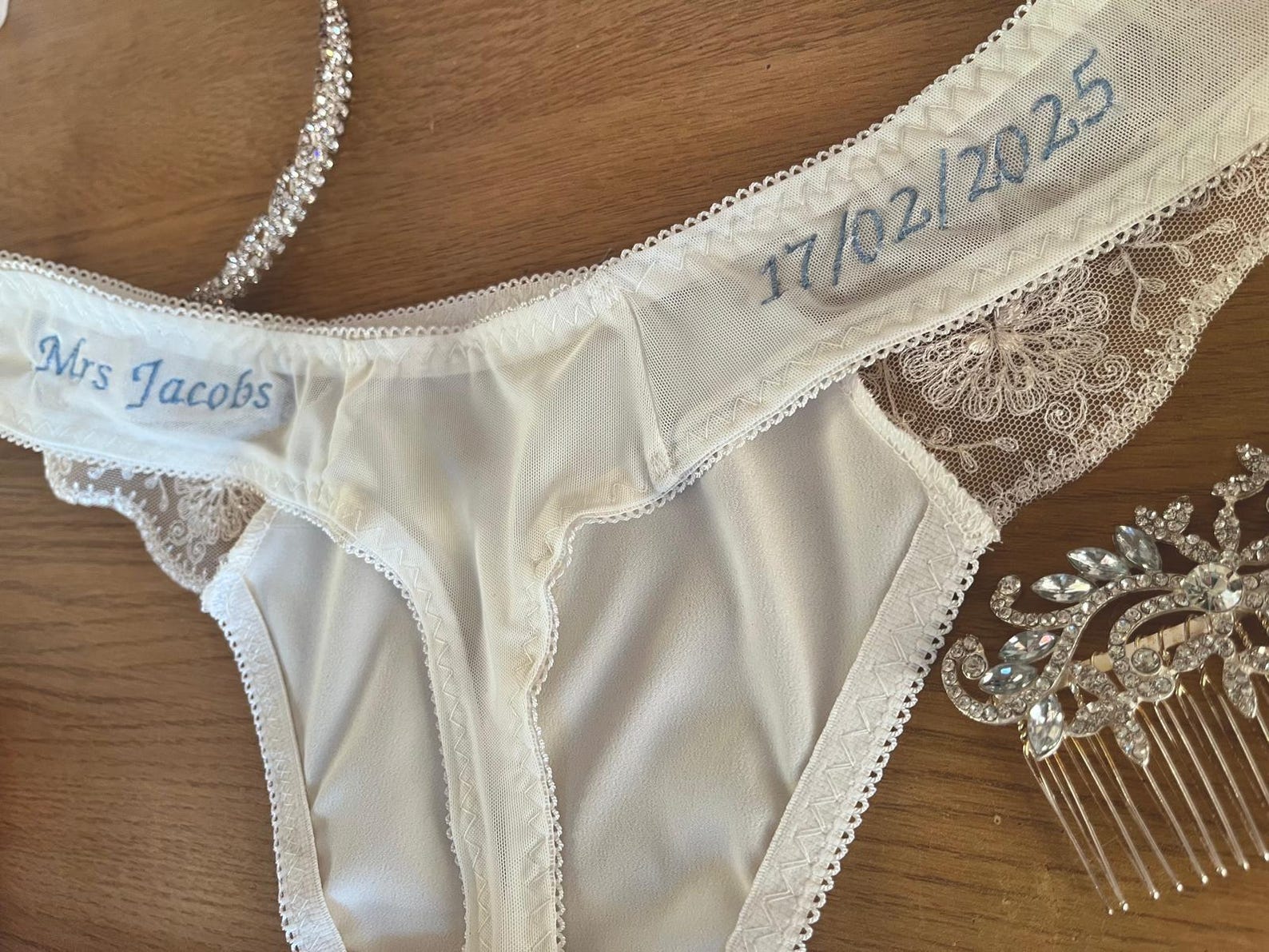Personalised Satin Bridal Thong ~ Custom Embroidered Wedding Lingerie ...