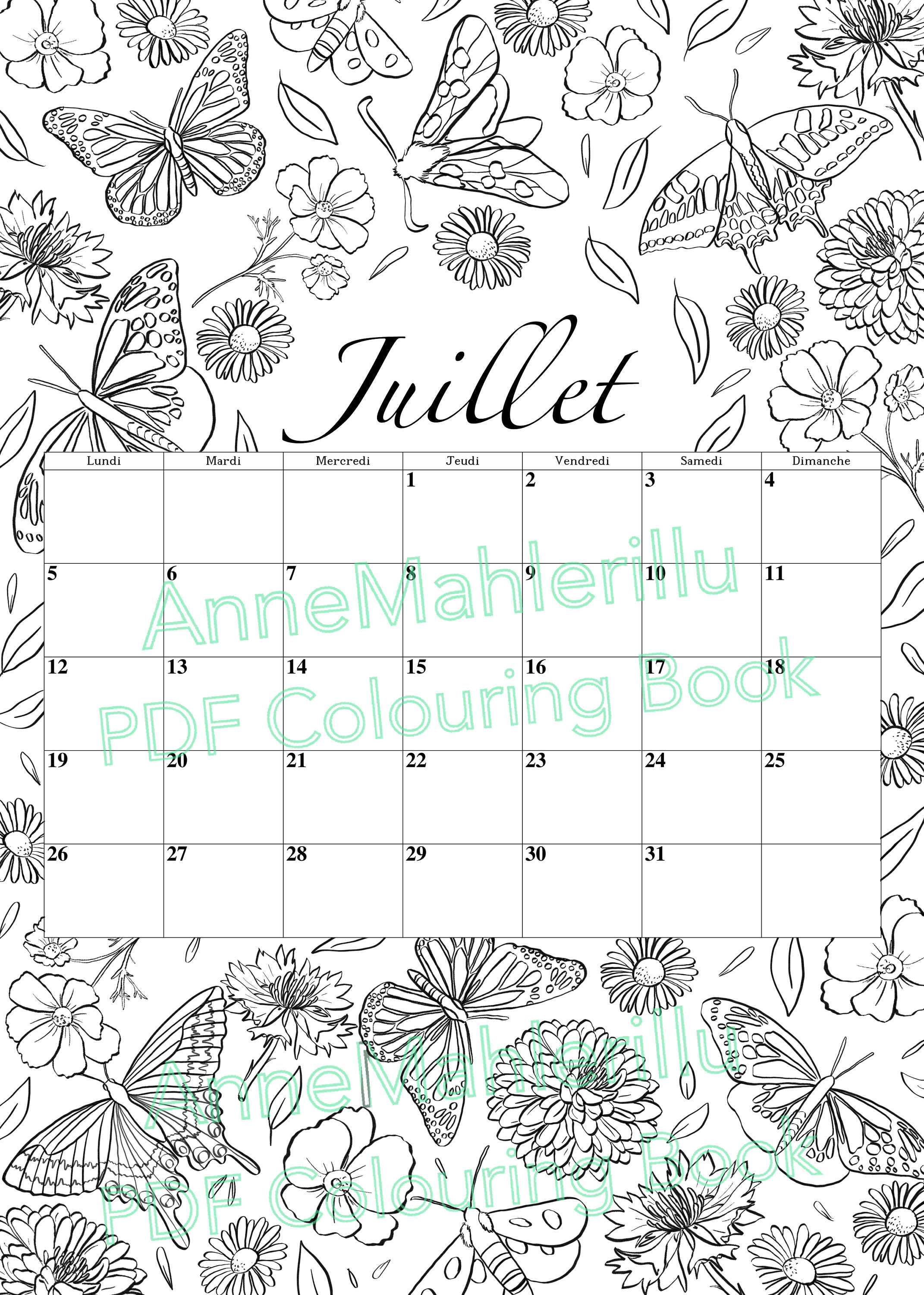 Coloring 2021 Calendar A3 and A4 / Calendar 2021 Coloring / Printable ...
