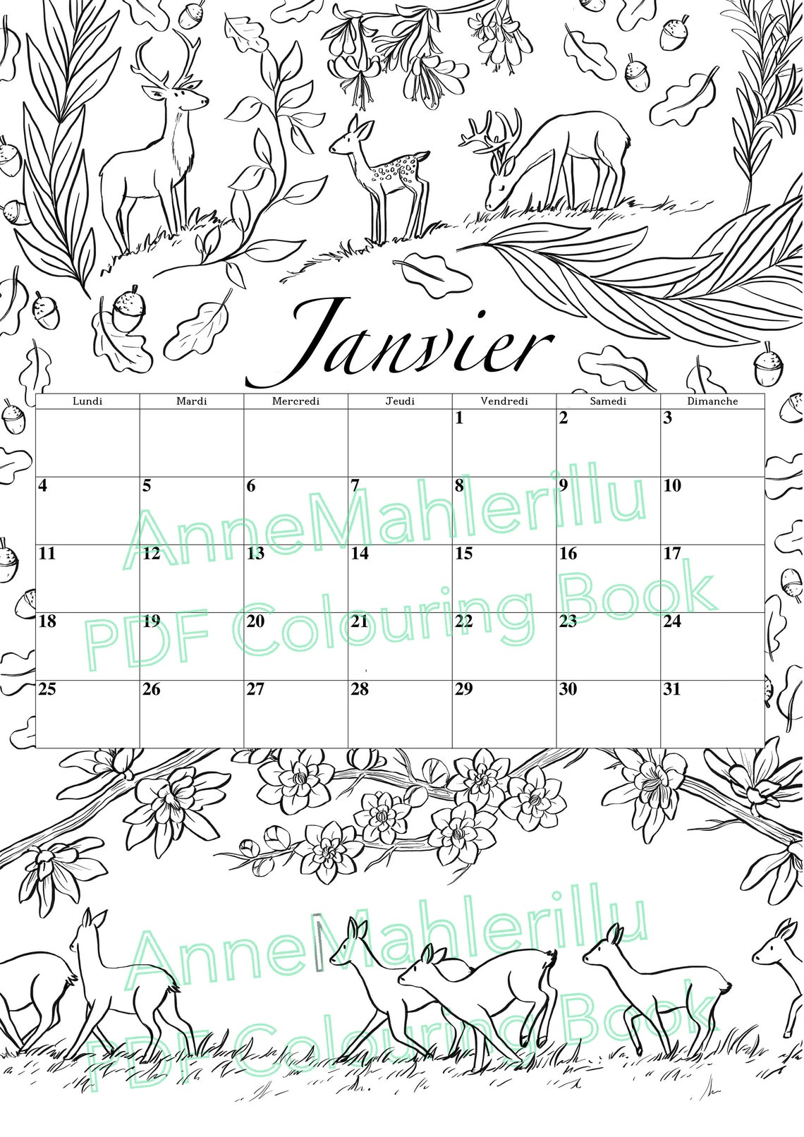 Coloring 2021 Calendar A3 and A4 / Calendar 2021 Coloring / Printable ...