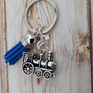 Steam Engine Train Key Chain With Blue Tassel, Mens Keychain ...