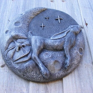 Moon Lazing Hare Wall Hanging Plaque - Indoor or Outdoor Garden ...
