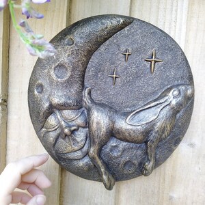 Moon Lazing Hare Wall Hanging Plaque - Indoor or Outdoor Garden ...