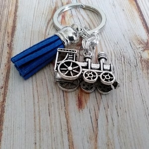 Steam Engine Train Key Chain With Blue Tassel, Mens Keychain ...