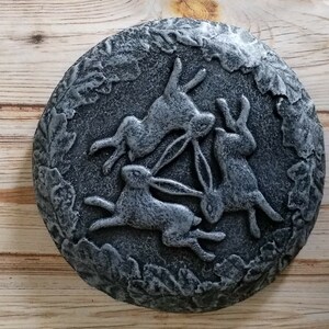 Three Hares Wall Plaque, Stone Garden Ornament, Indoor or Outdoor ...