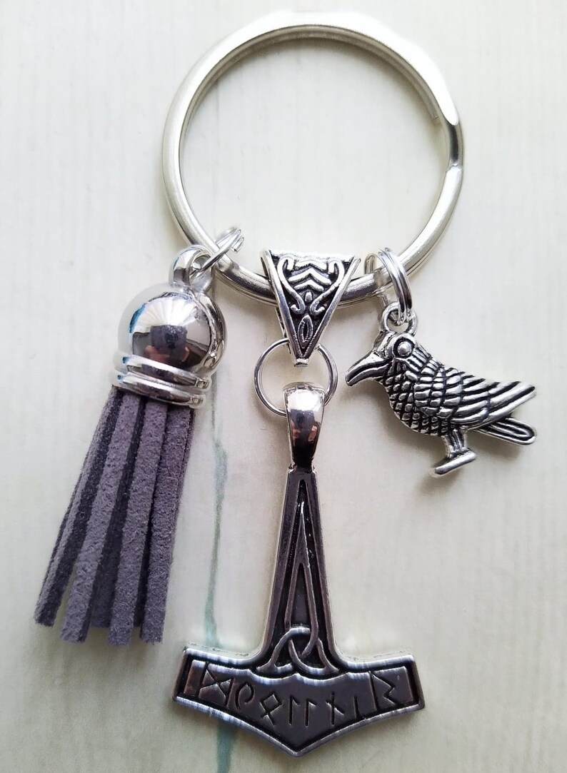 Thor's Hammer Keyring With Raven / Crow & Tassel Viking - Etsy UK