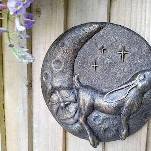 Moon Lazing Hare Wall Hanging Plaque - Indoor or Outdoor Garden ...