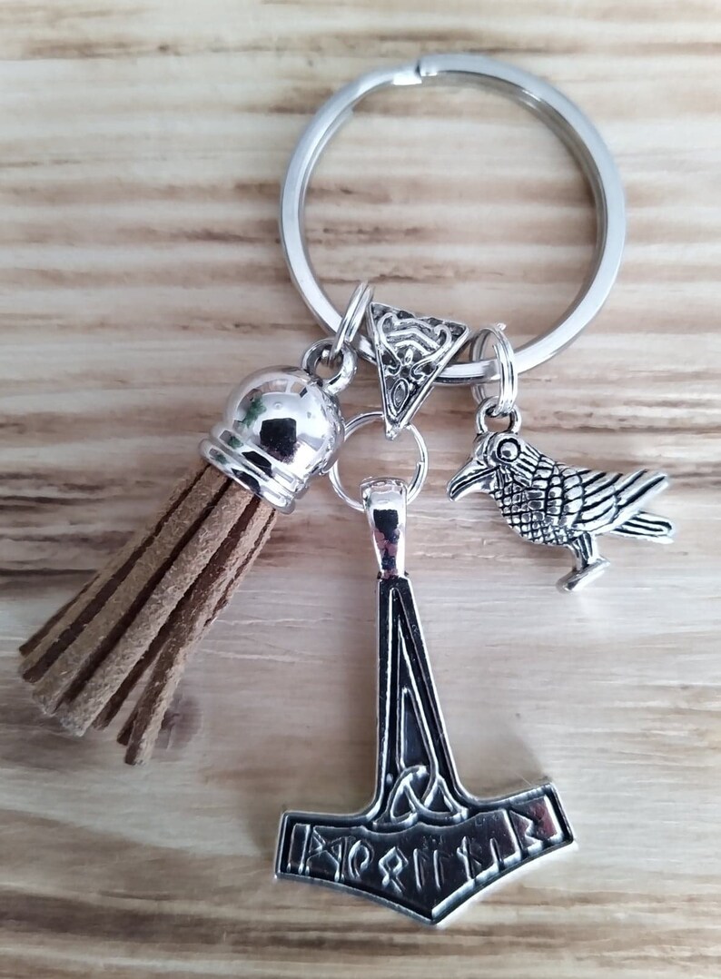 Thor's Hammer Keyring With Raven / Crow & Tassel Viking - Etsy UK