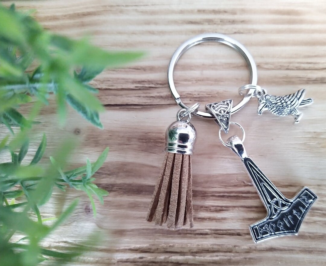 Thor's Hammer Keyring With Raven / Crow & Tassel, Viking Male Female ...