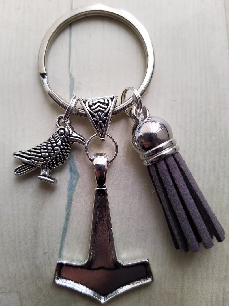Thor's Hammer Keyring With Raven / Crow & Tassel Viking - Etsy UK