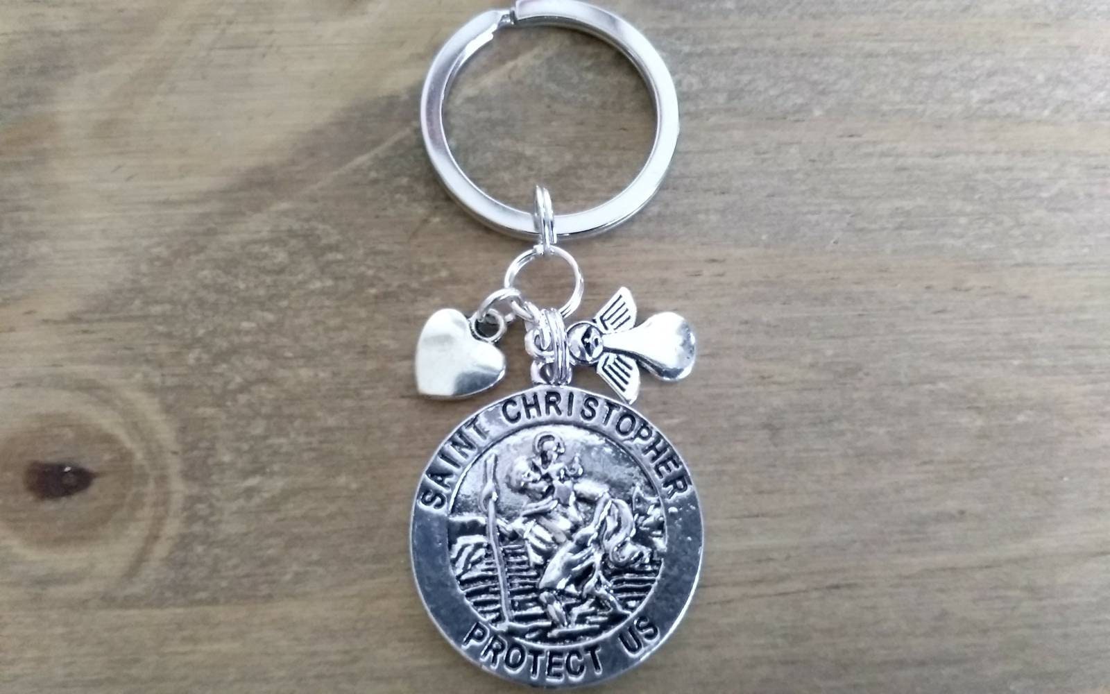 Saint Christopher KEYRING keychain Guardian Angel Heart Patron | Etsy
