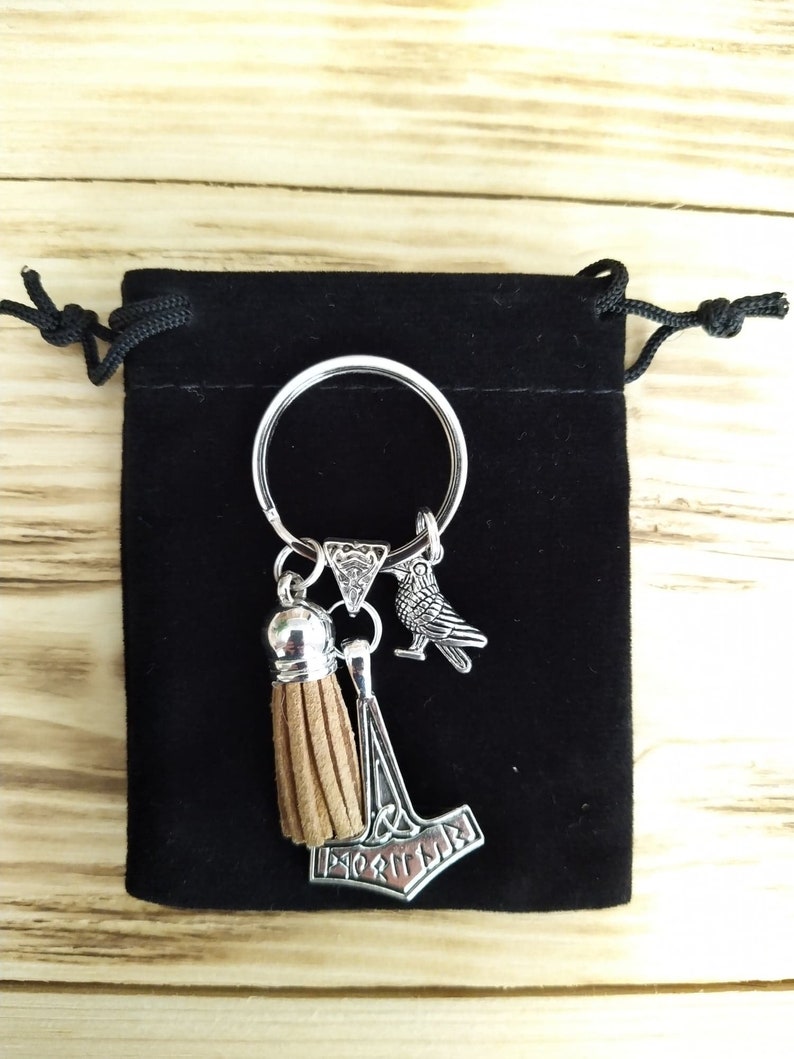 Thor's Hammer Keyring With Raven / Crow & Tassel Viking - Etsy UK