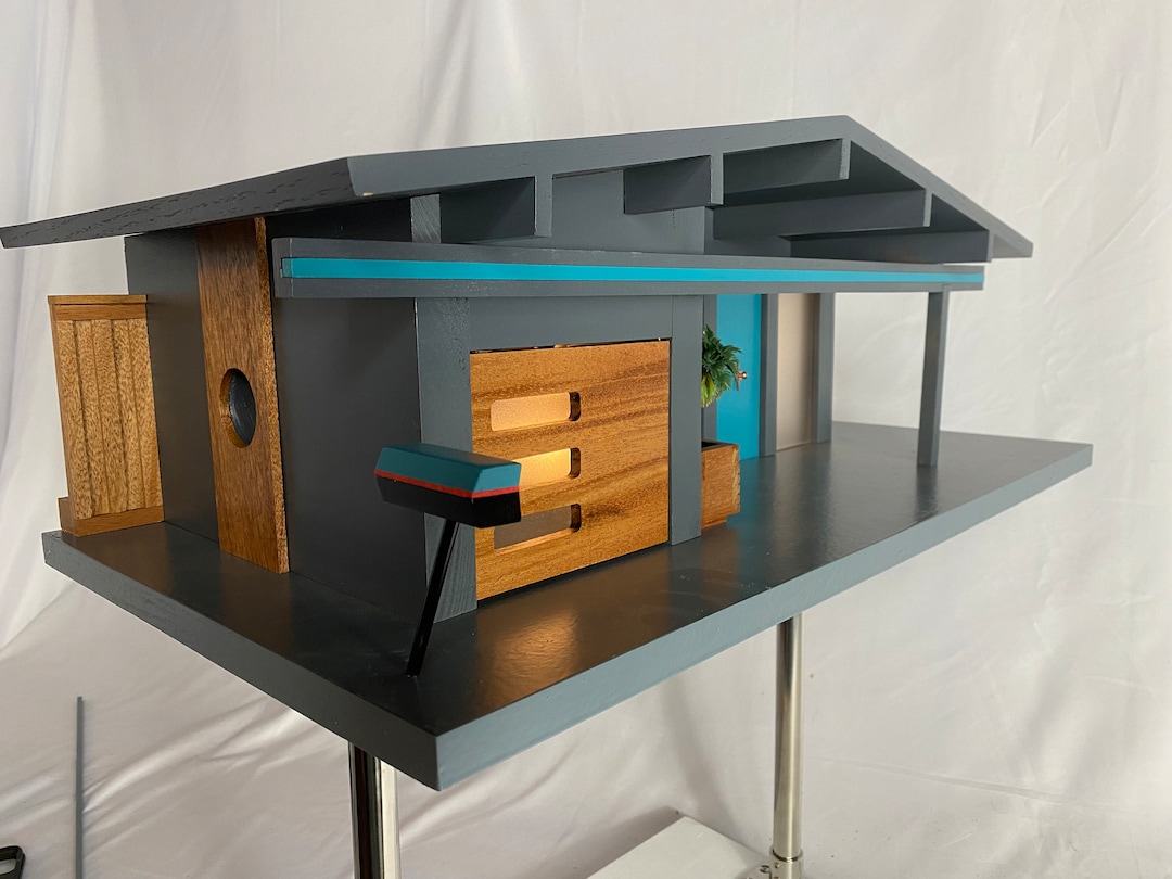 Mid Century Modern Birdhouse, Solar Powered. Eichler Birdhouse ...