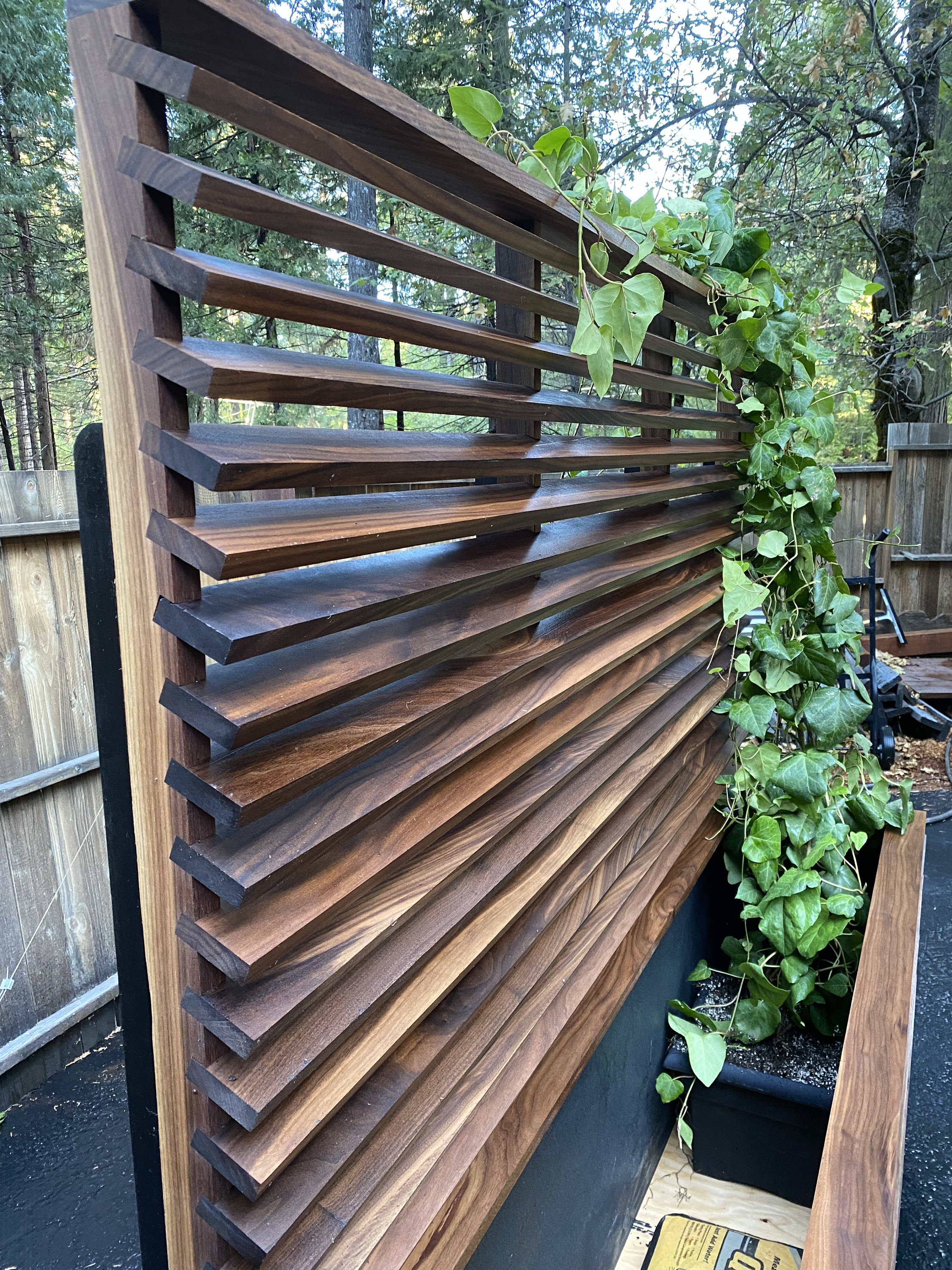 Black Walnut Modern Slatted Trellis, Louver Panels, Privacy Screen ...