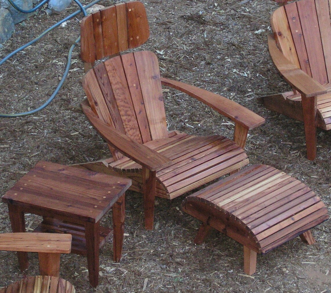 Modern Adirondack Chair Set, Chair, Headrest, Ottoman and Side Table ...