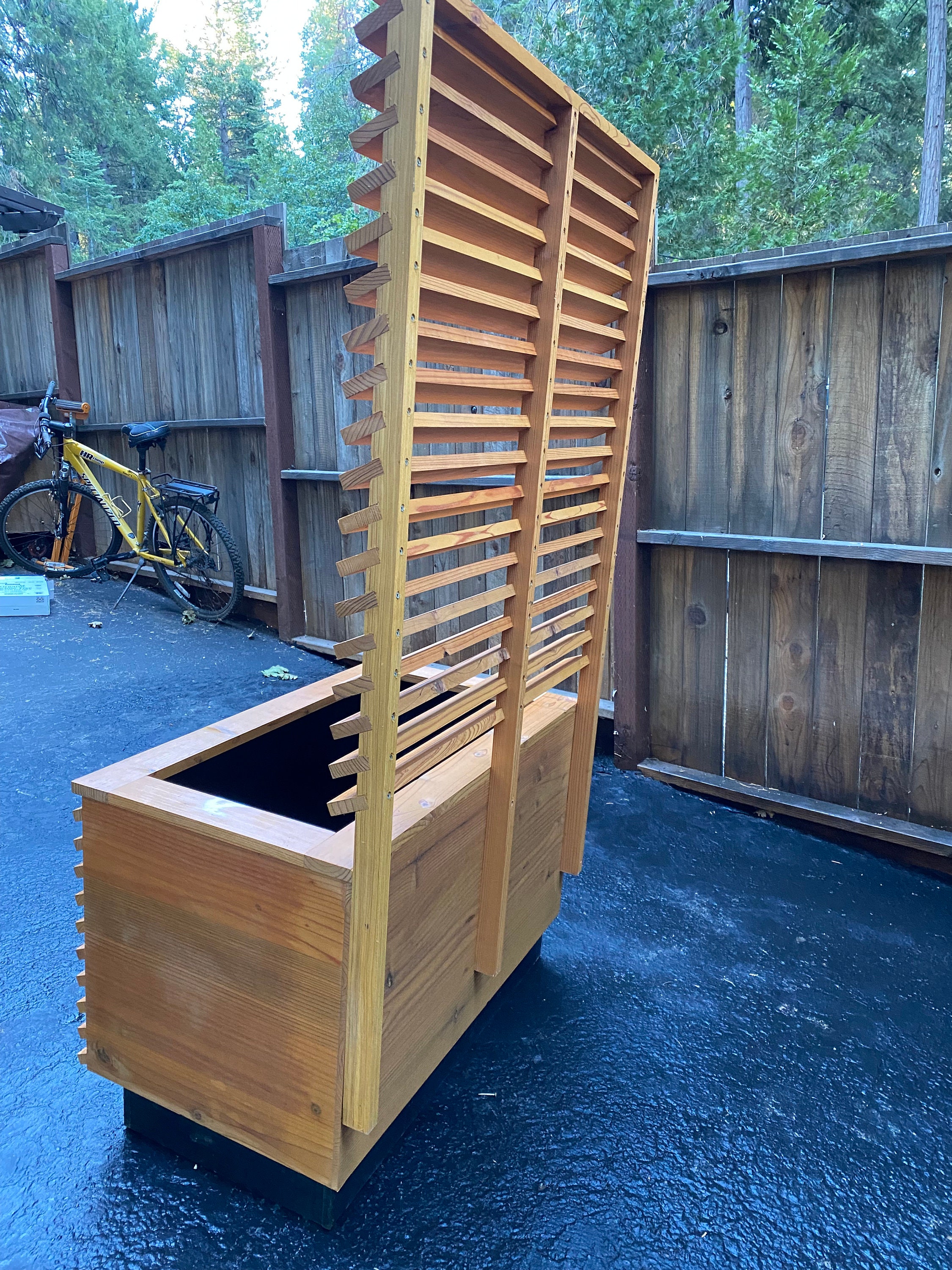 Mid Century Modern Planter With Trellis, Slatted Planter, Architectural ...