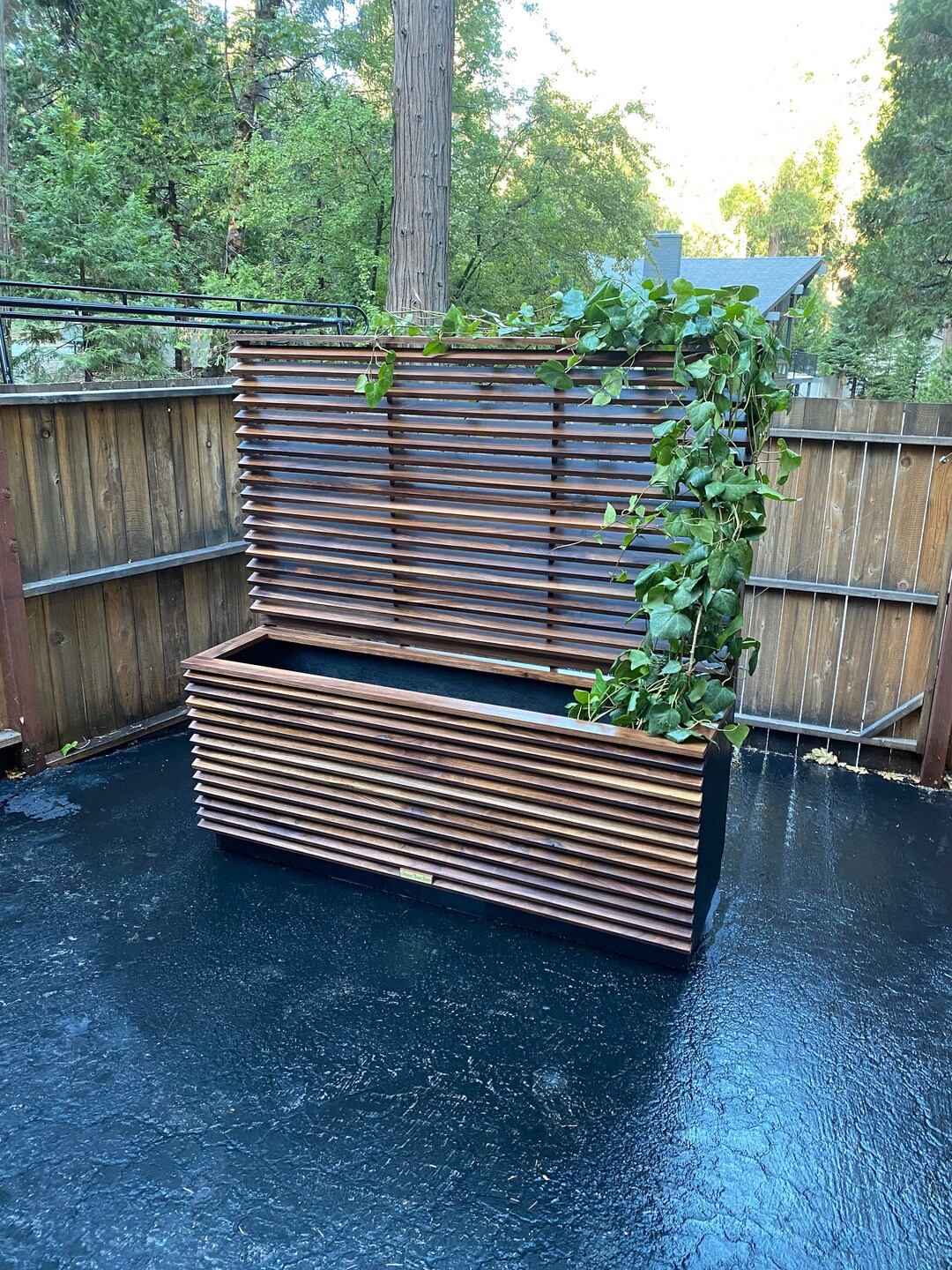 Black Walnut Mid Century Modern Planter With Trellis, Architectural ...