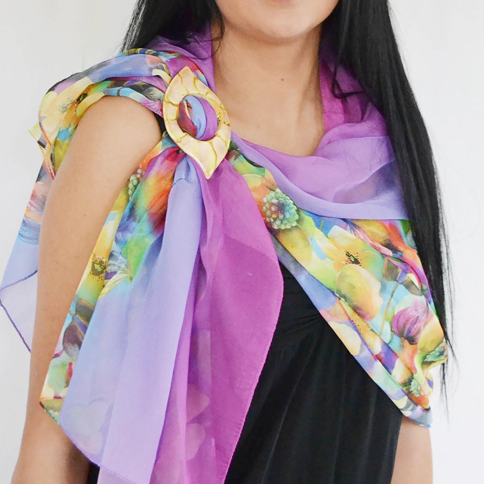 Silk Scarf Rings Floral Leaf Ceramic Buckle Shawl Pins and - Etsy